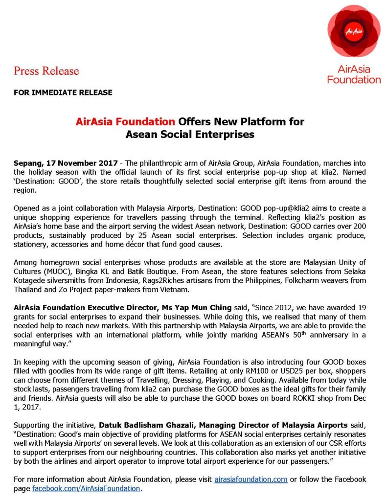 AIRASIA FOUNDATION OFFERS NEW PLATFORM FOR ASEAN SOCIAL ENTERPRISES - LMD